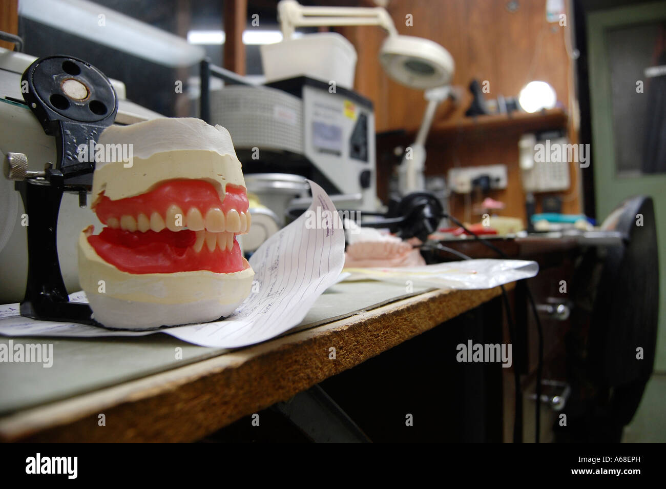 Prosthetic model of teeth, dental prosthetist's work place Stock Photo ...
