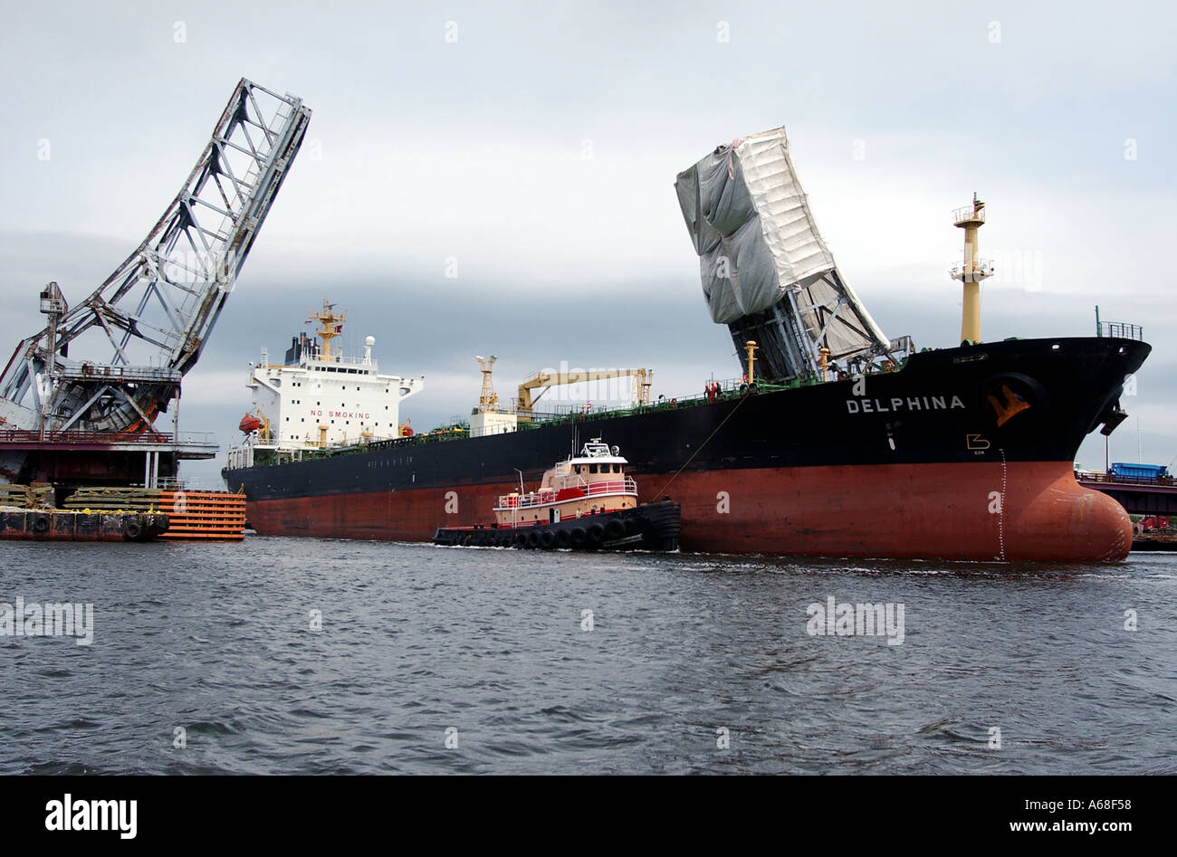 An oil tanker, drawbridge Boston Harbor Stock Photo - Alamy