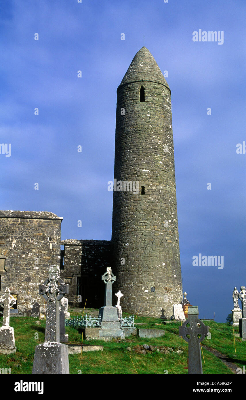 Round tower and monastic ruin Ireland Stock Photo - Alamy