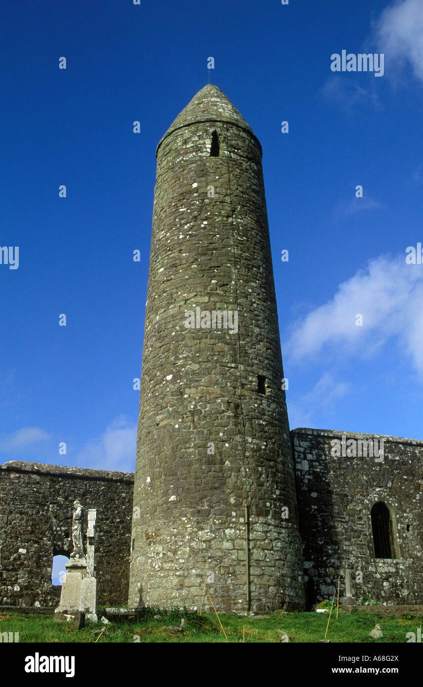 Round tower and monastic ruin Ireland Stock Photo - Alamy