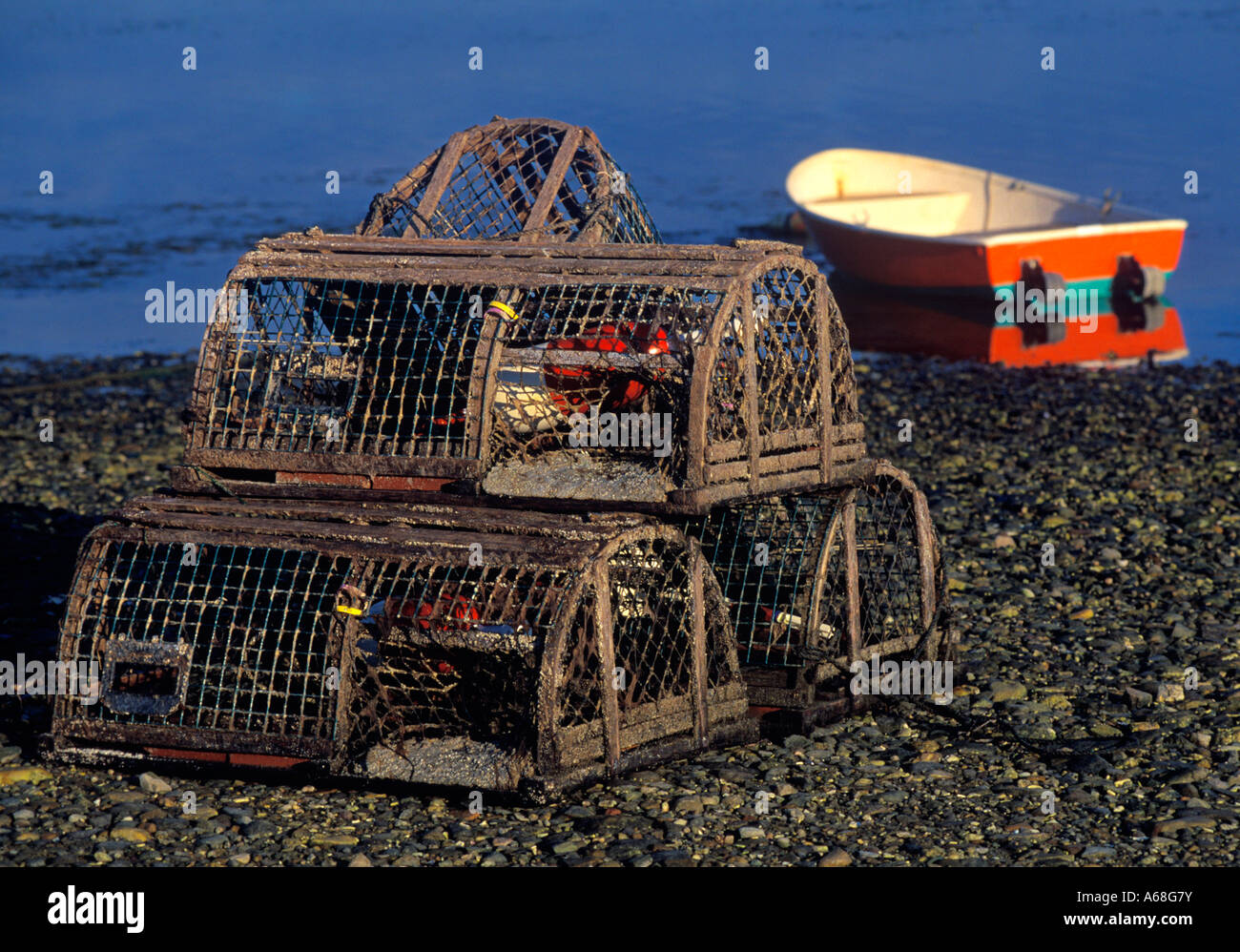Traditional wooden lobster traps Stock Photo - Alamy