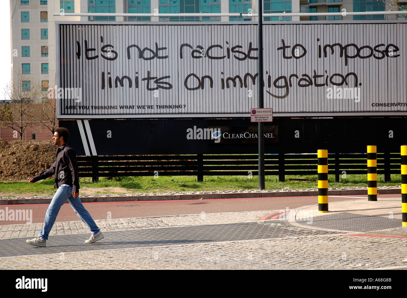 Conservative party election campaign posters at Vauxhall crossing ...