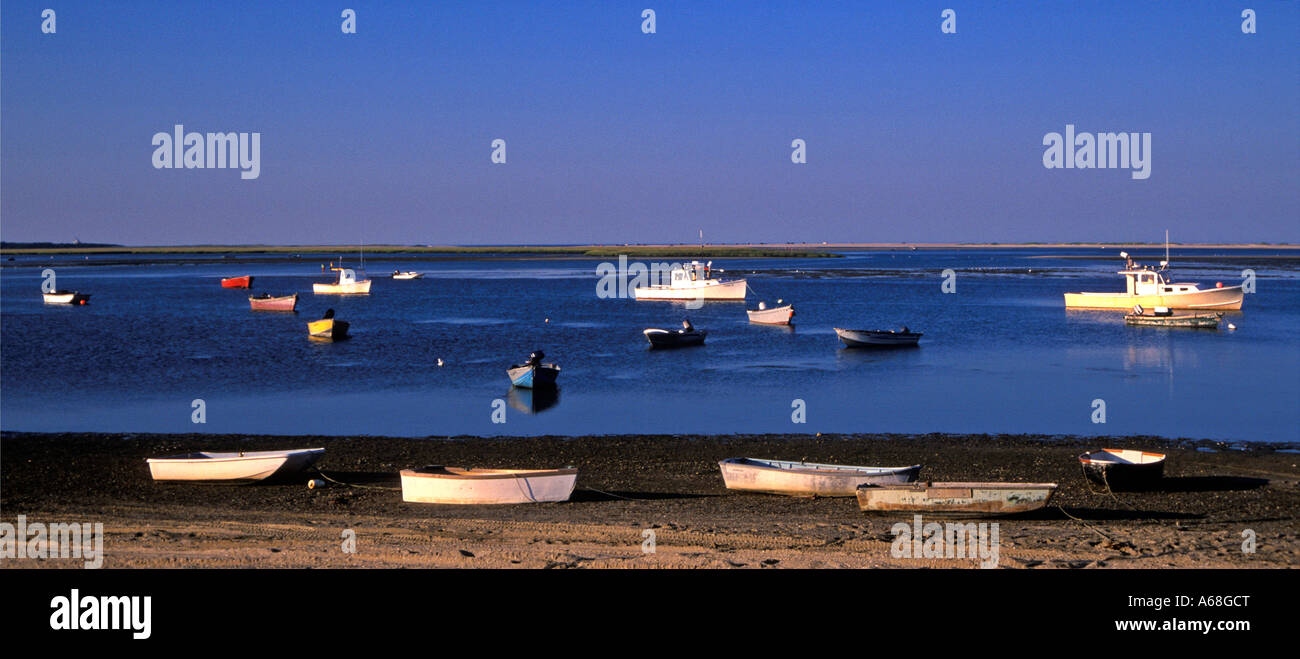 Lobster boats and dinghys anchored in Nauset Harbor Orleans Cape Cod ...