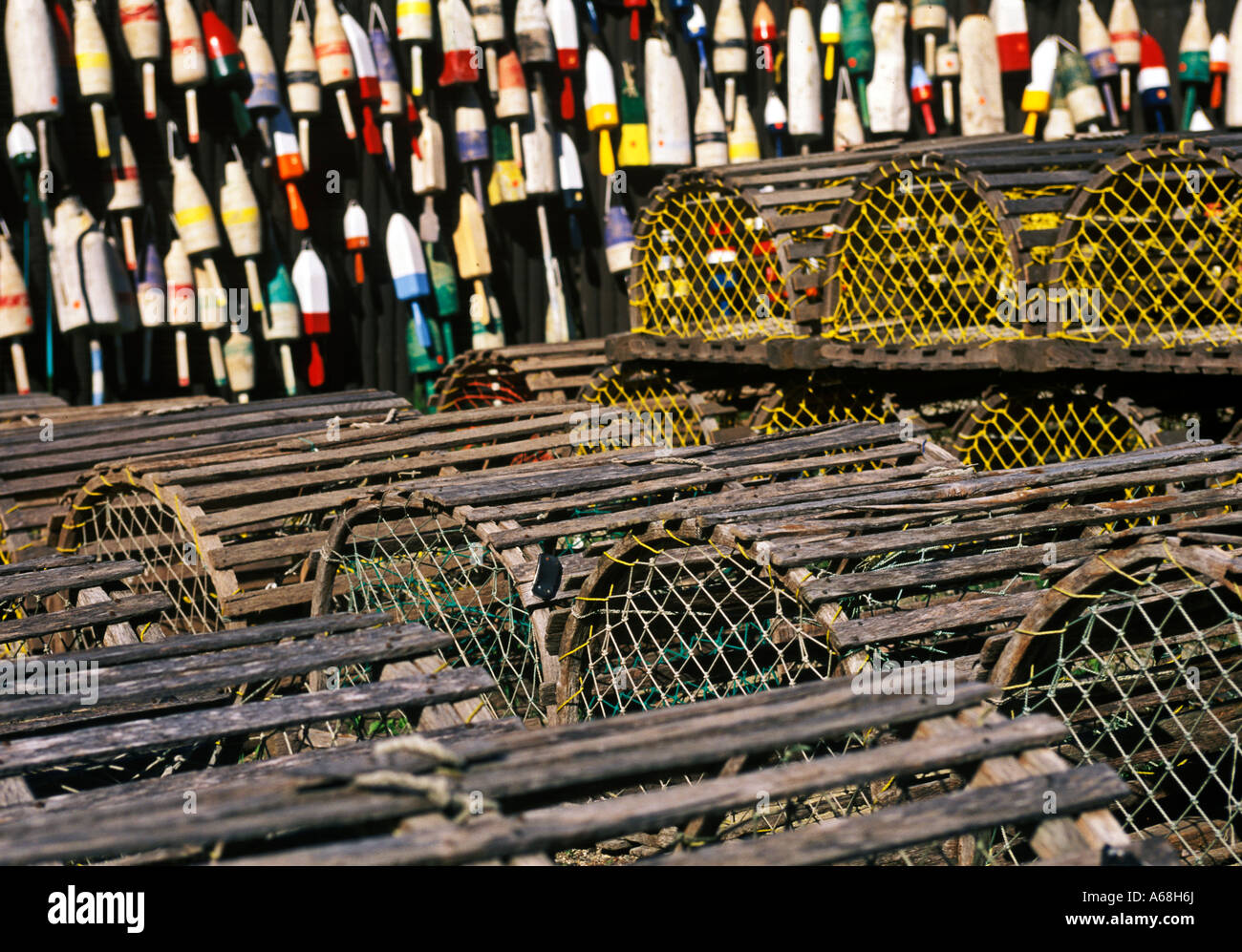 Traditional wooden lobster traps, Maine Stock Photo - Alamy