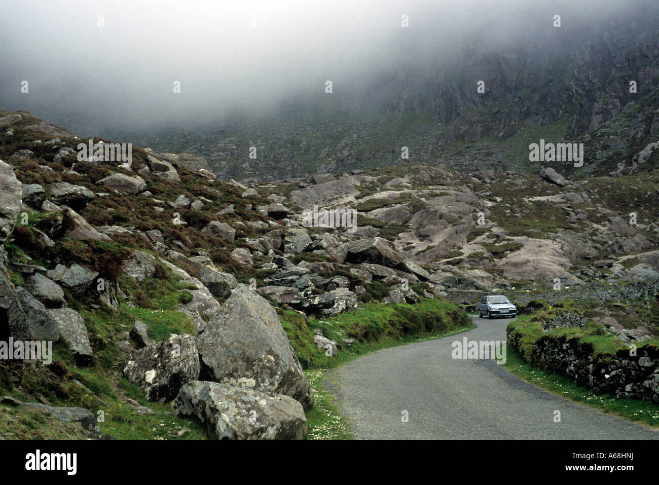 Connor Pass a narrow winding road through rocky glaciated mountains ...