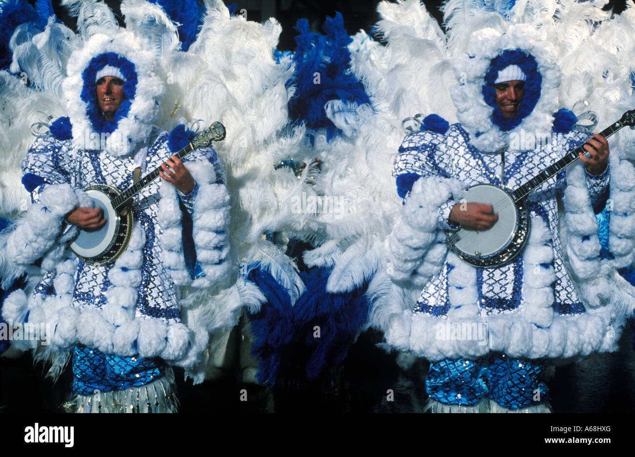 A man in the Fancy Division is dressed in a blue costume of feathers ...