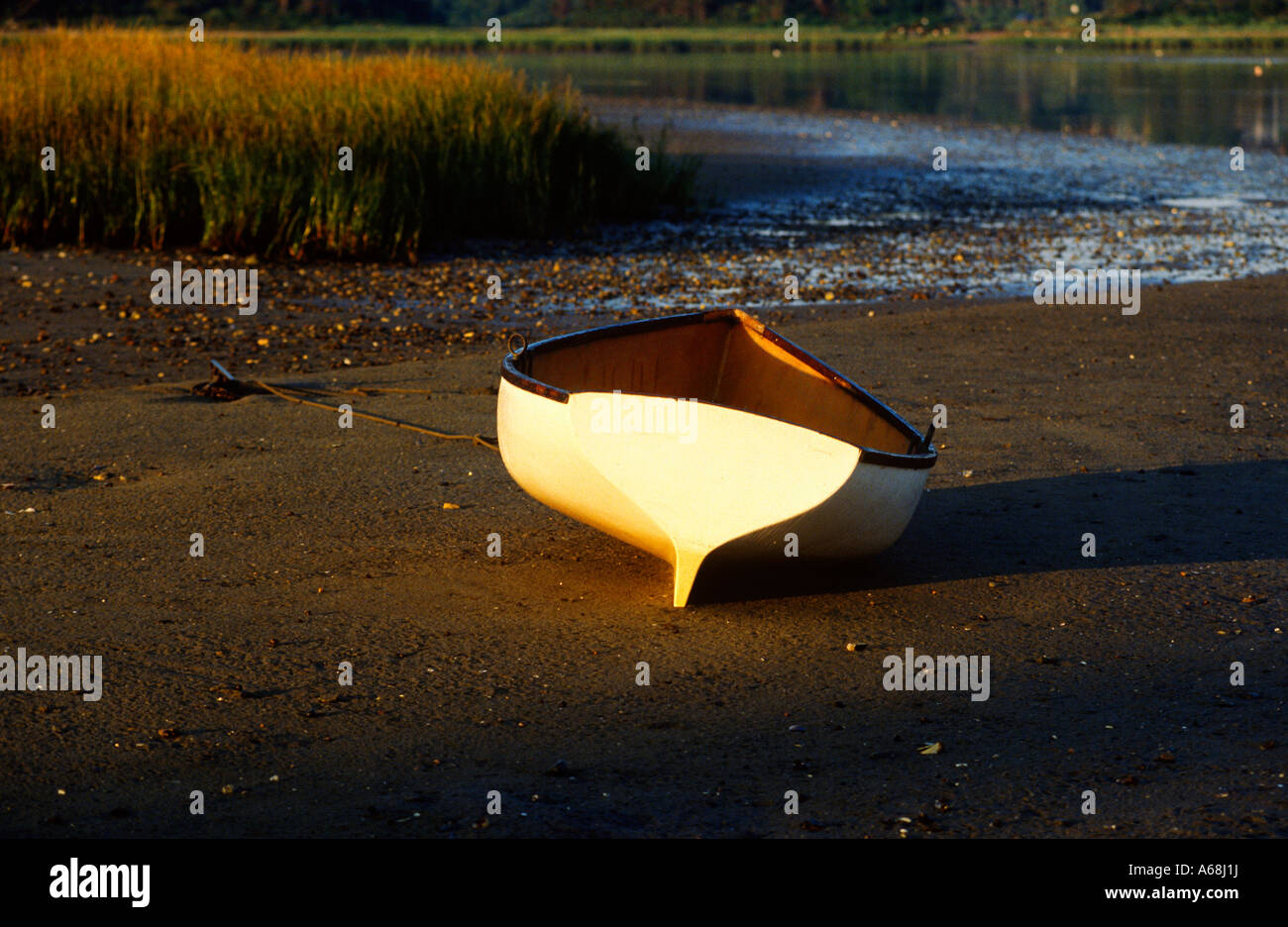 Row boat at low tide Nauset Harbor Cape Cod MA Stock Photo - Alamy