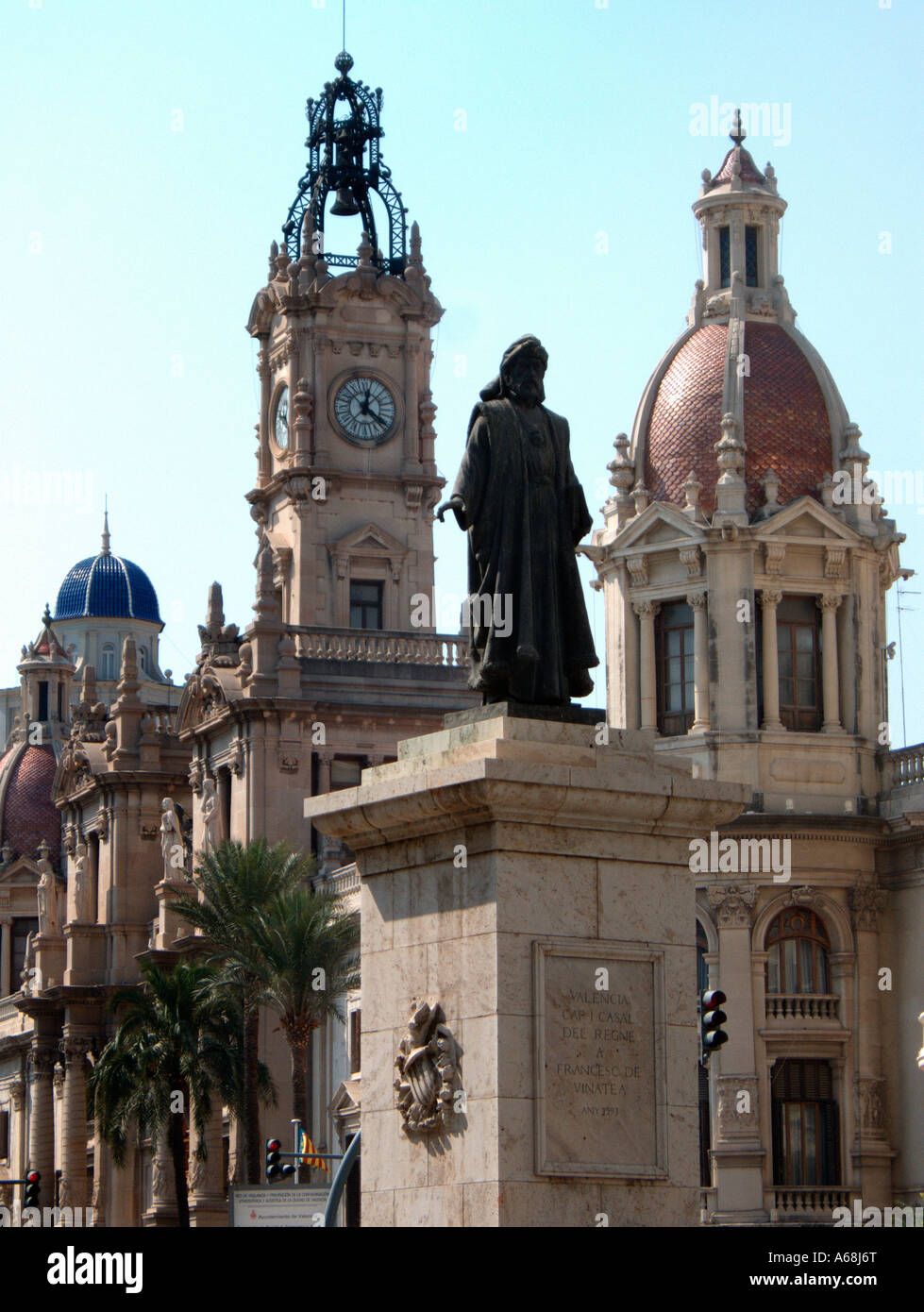 Monument to Francesc de Vinatea and Town Hall. Valencia. Spain Stock ...