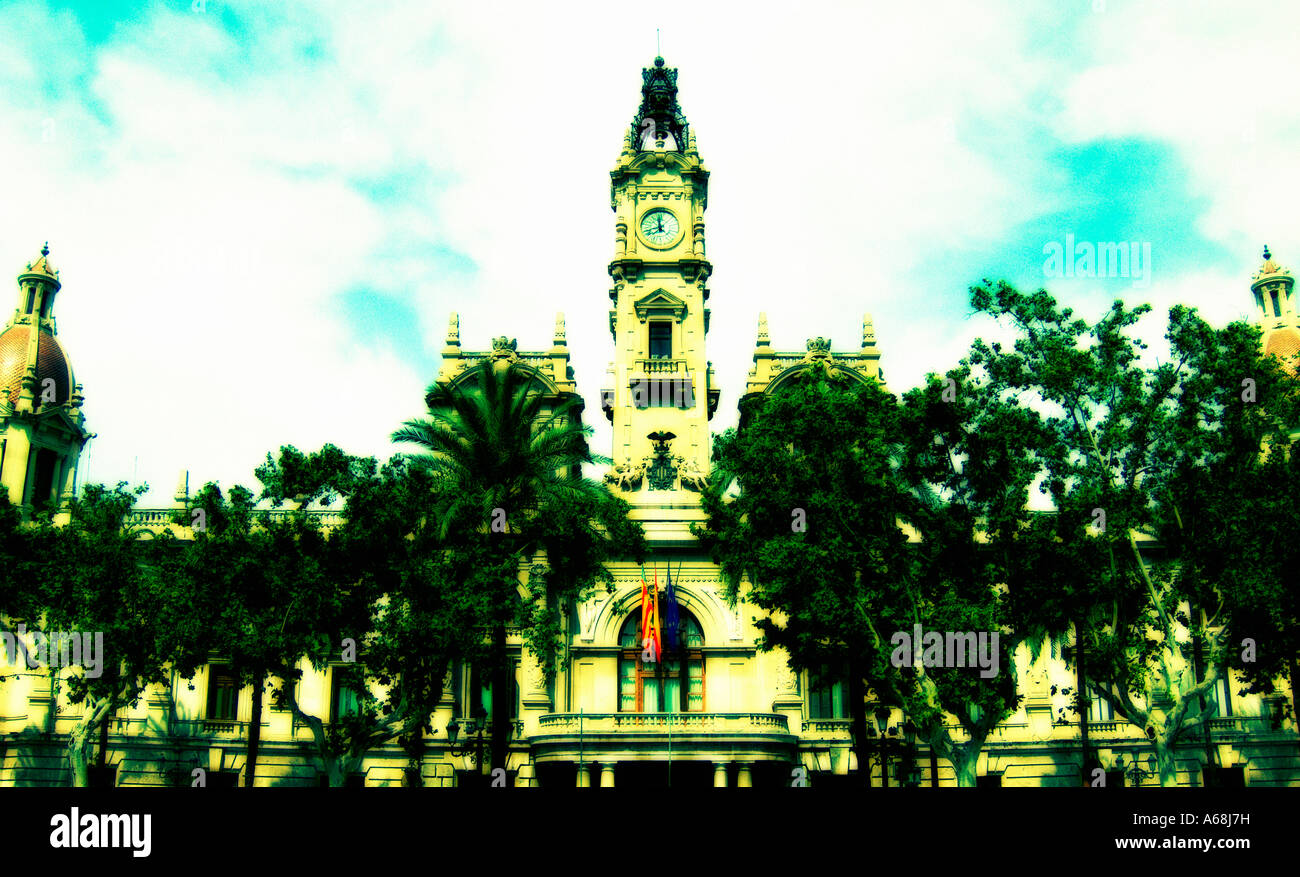 Central clock tower and Town Hall. Valencia. Spain Stock Photo - Alamy