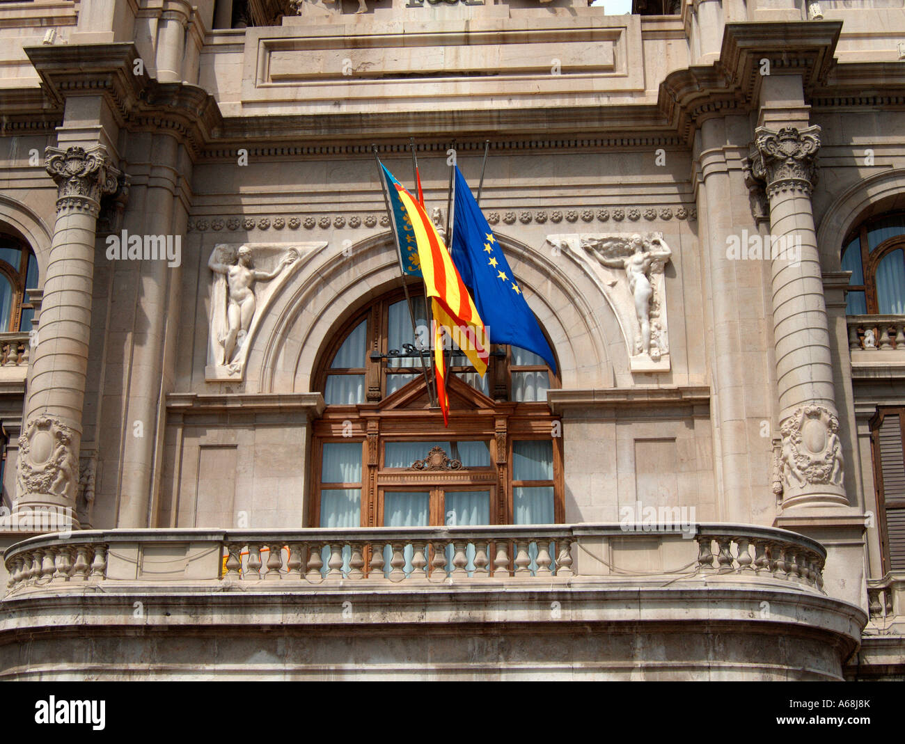 Flags at Valencia Town Hall. Valencia. Spain Stock Photo - Alamy