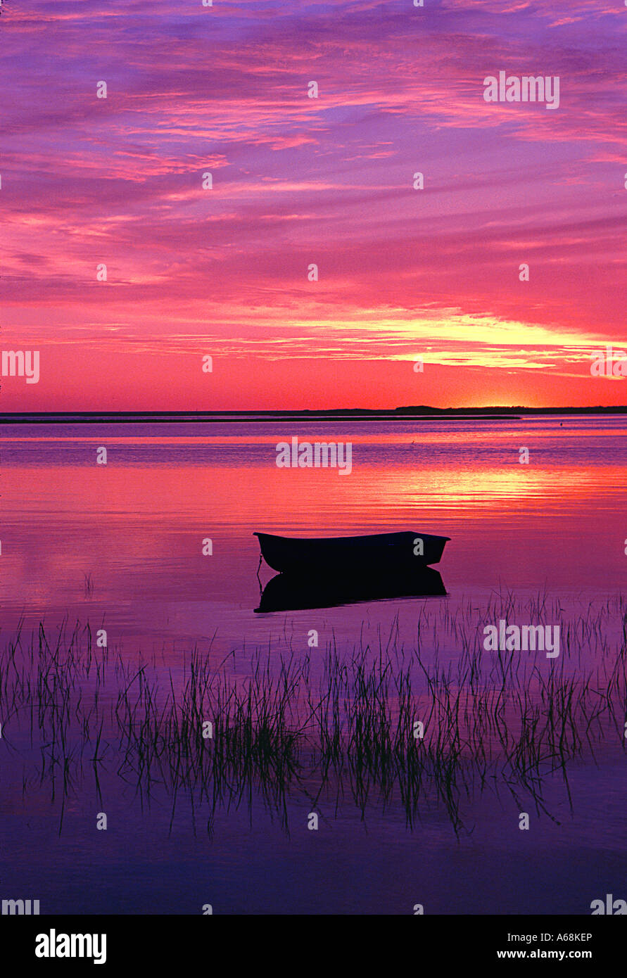 Silhouette of a rowboat in harbor Roberts Cove East Orleans Cape Cod ...