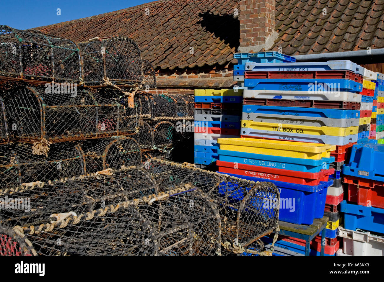 Fish Boxes & Crab Pots Brancaster Norfolk Winter Stock Photo - Alamy