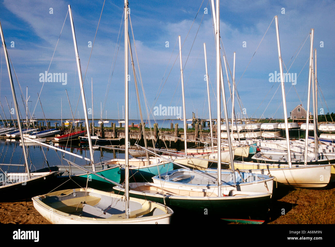 Small sailboats docked in Chatham Harbor Cape Cod Massachusetts Stock ...