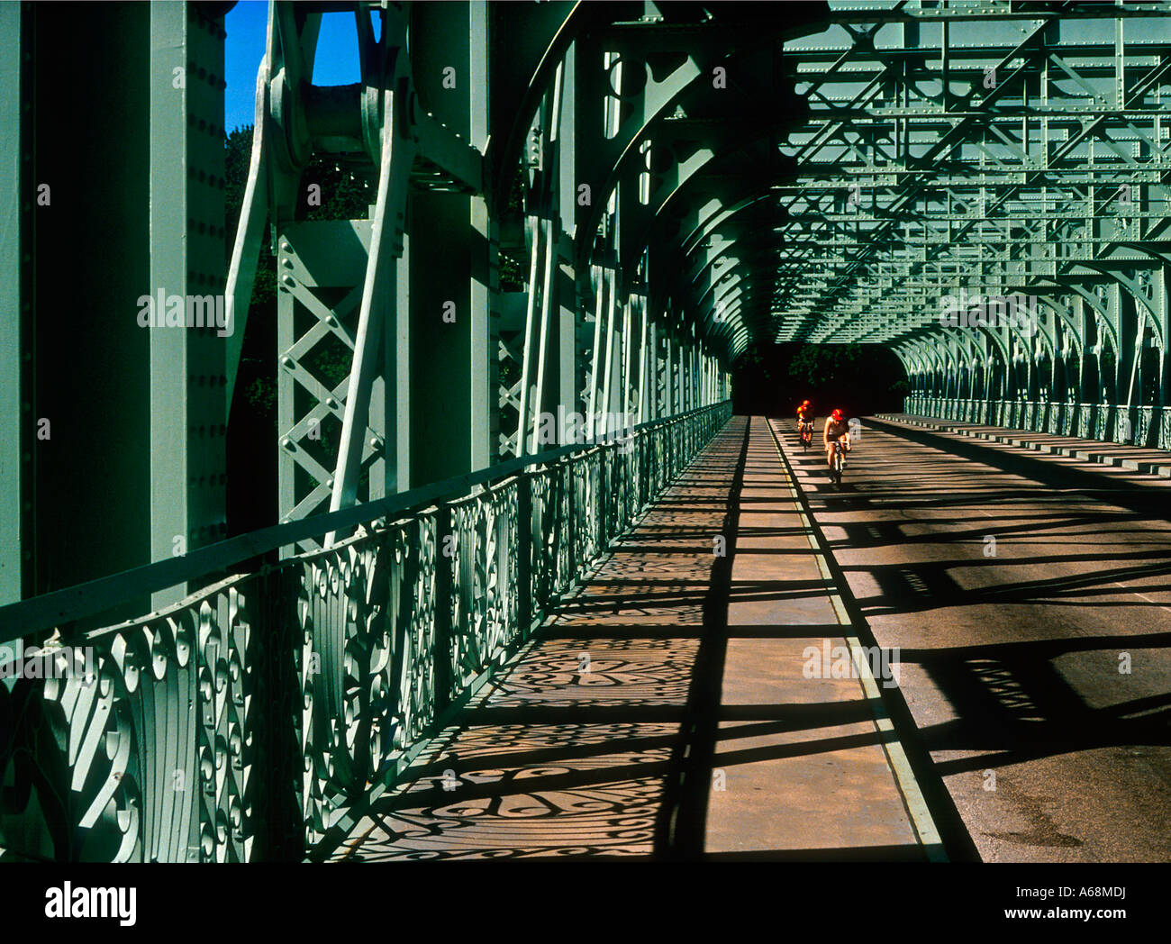 Bikers on a bridge Philadelphia Pennsylvania Stock Photo - Alamy