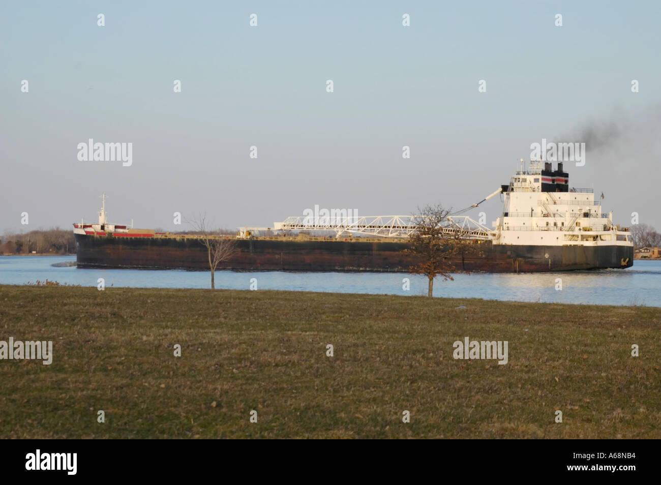 Great Lakes freighter on the Detroit River near Bell Isle and Lake St ...