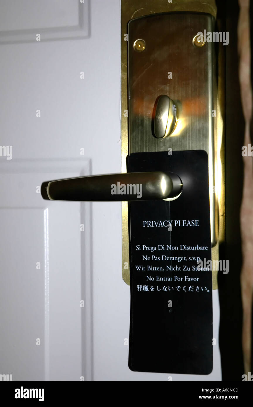 Privacy notice hanging on the door of an upscale hotel suite Stock ...