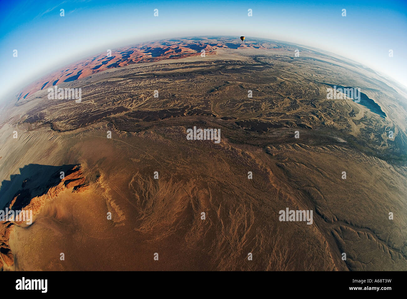 Fish eye aerial view of hot air balloon over the Namib desert Property ...