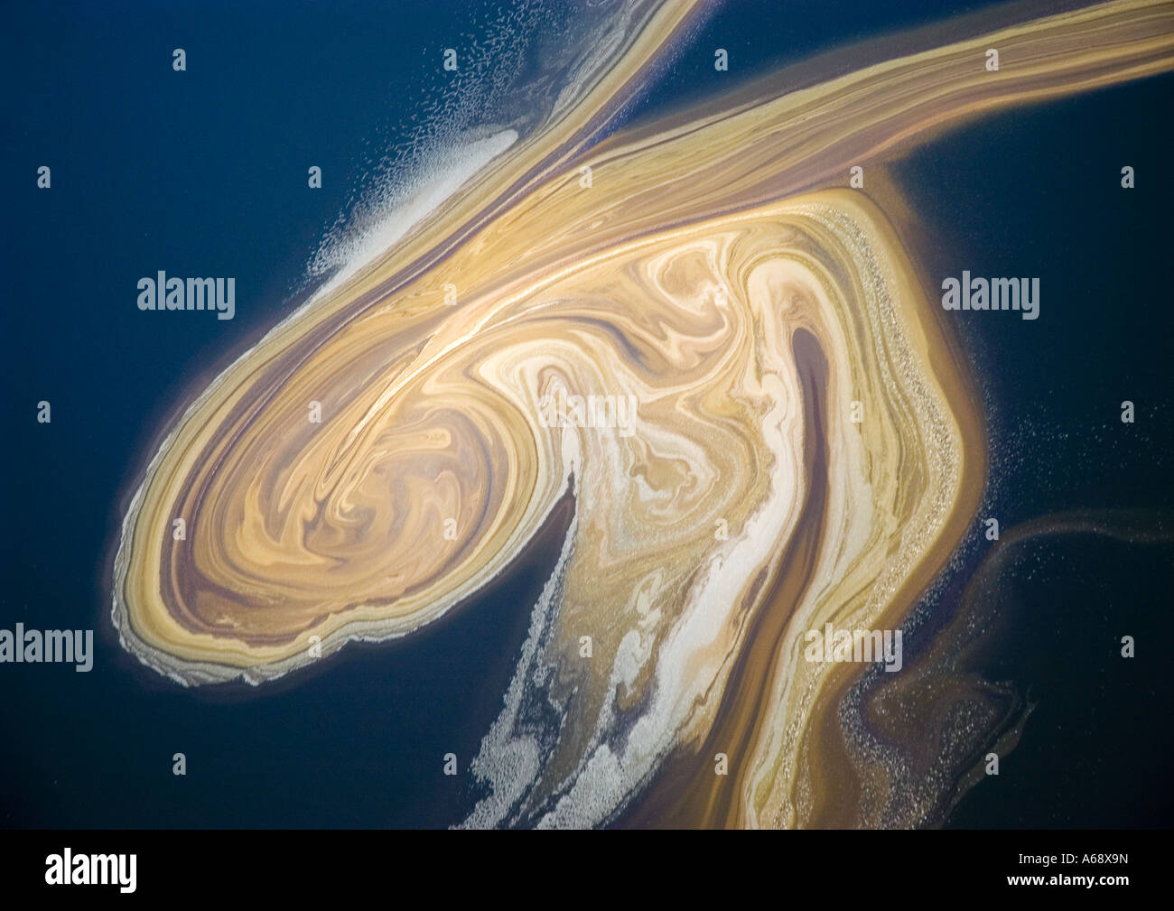 Aerial view of plankton floating in the open waters of Lake Natron ...