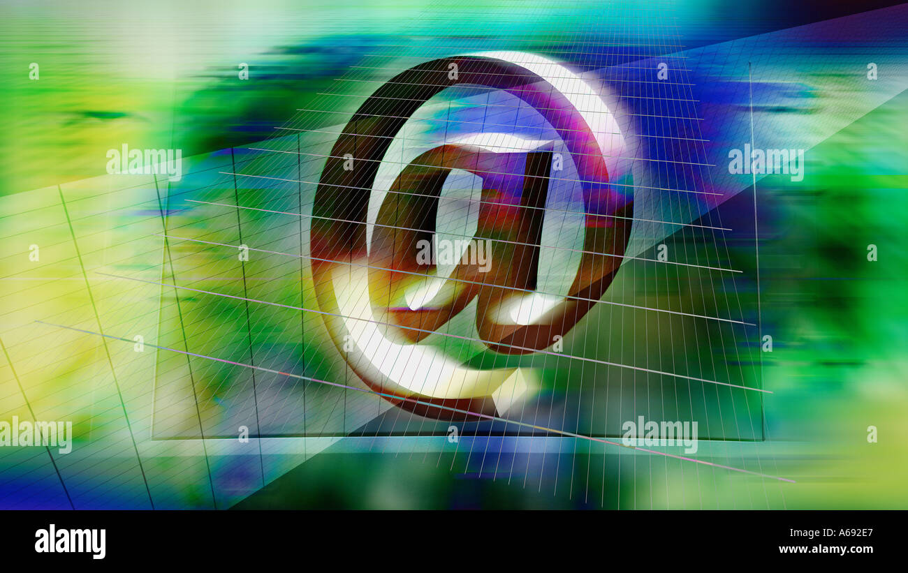 3D at sign on connecting grids Stock Photo - Alamy