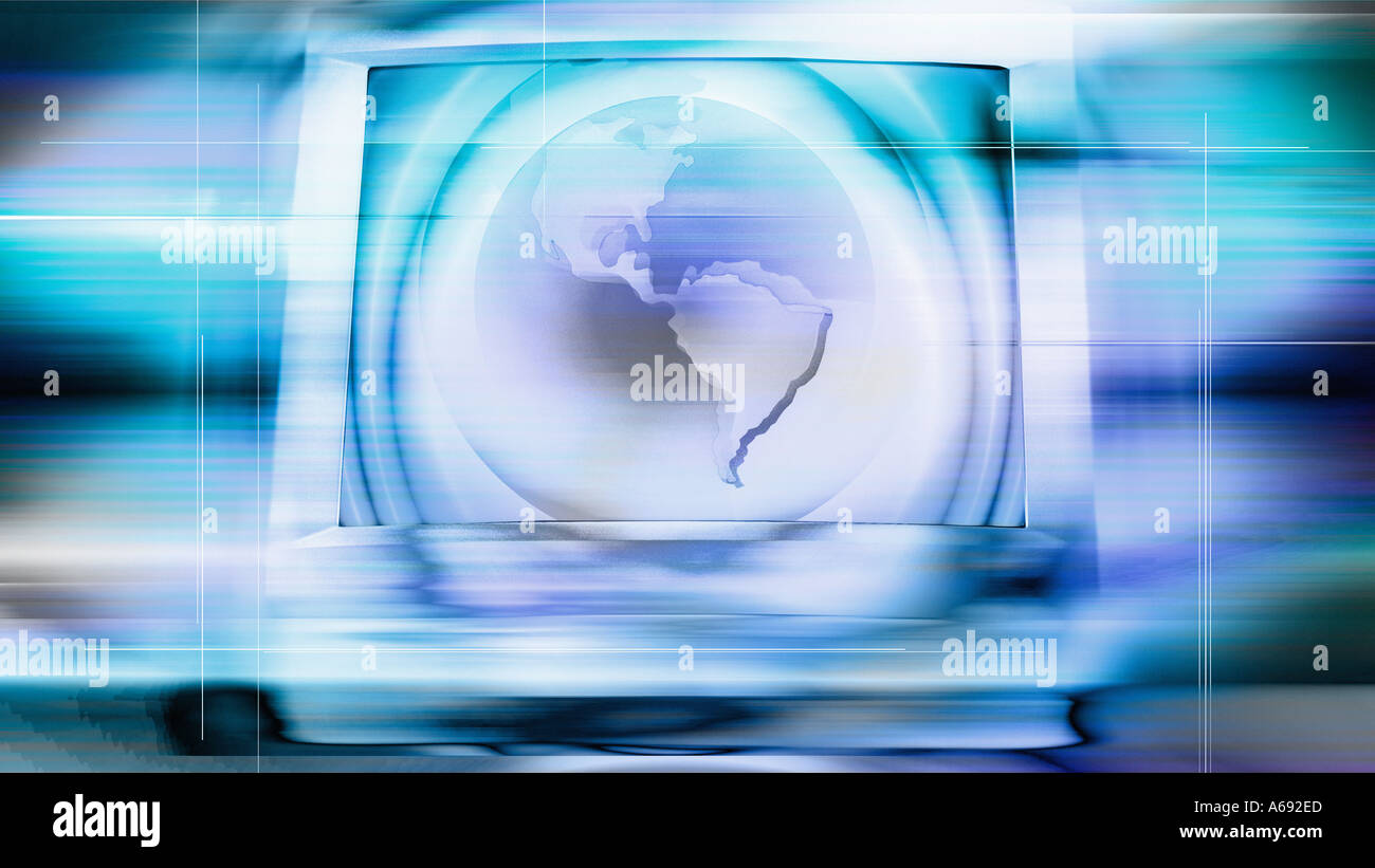 Computer Monitor with Globe Stock Photo - Alamy