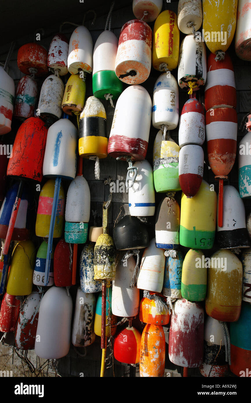 Colorful Nautical Buoys Hanging on The Side Of A Building Stock Photo ...