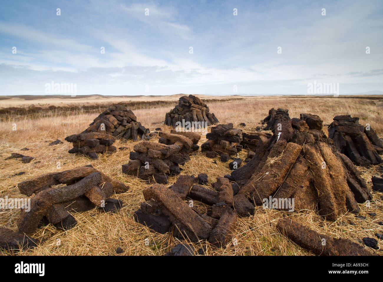Stacked peat in bog Stock Photo - Alamy