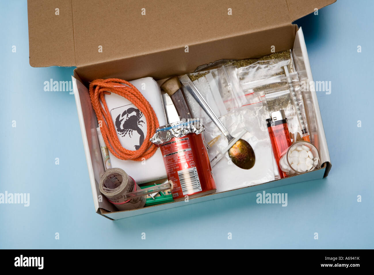 Typical drug dealer drugs and drug paraphernalia Stock Photo - Alamy