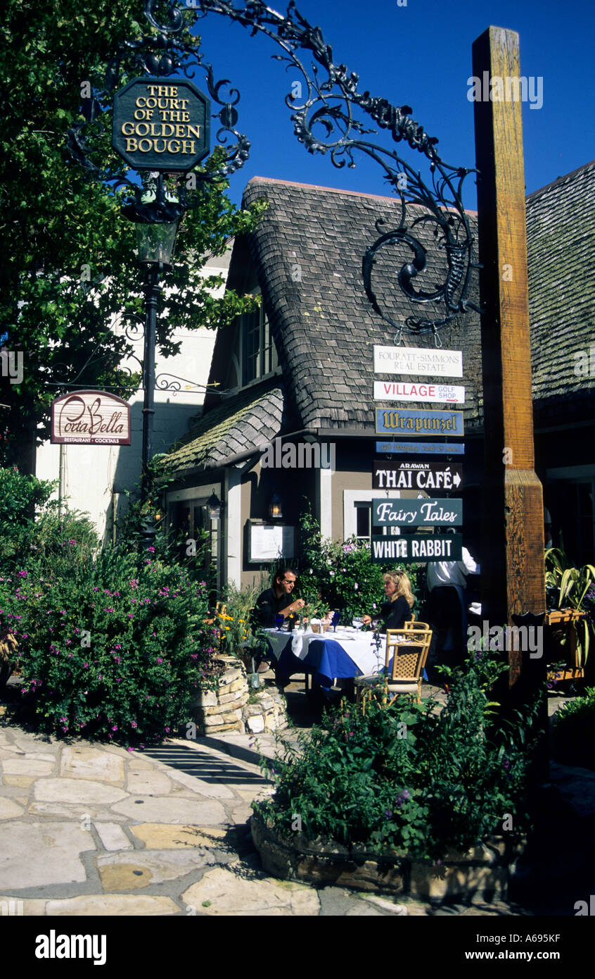 Two people eating outdoors at a restaurant Carmel California USA Stock ...