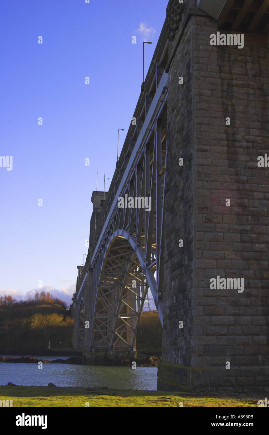 The Britannia Bridge spanning the Menai Strait between Anglesey and the ...