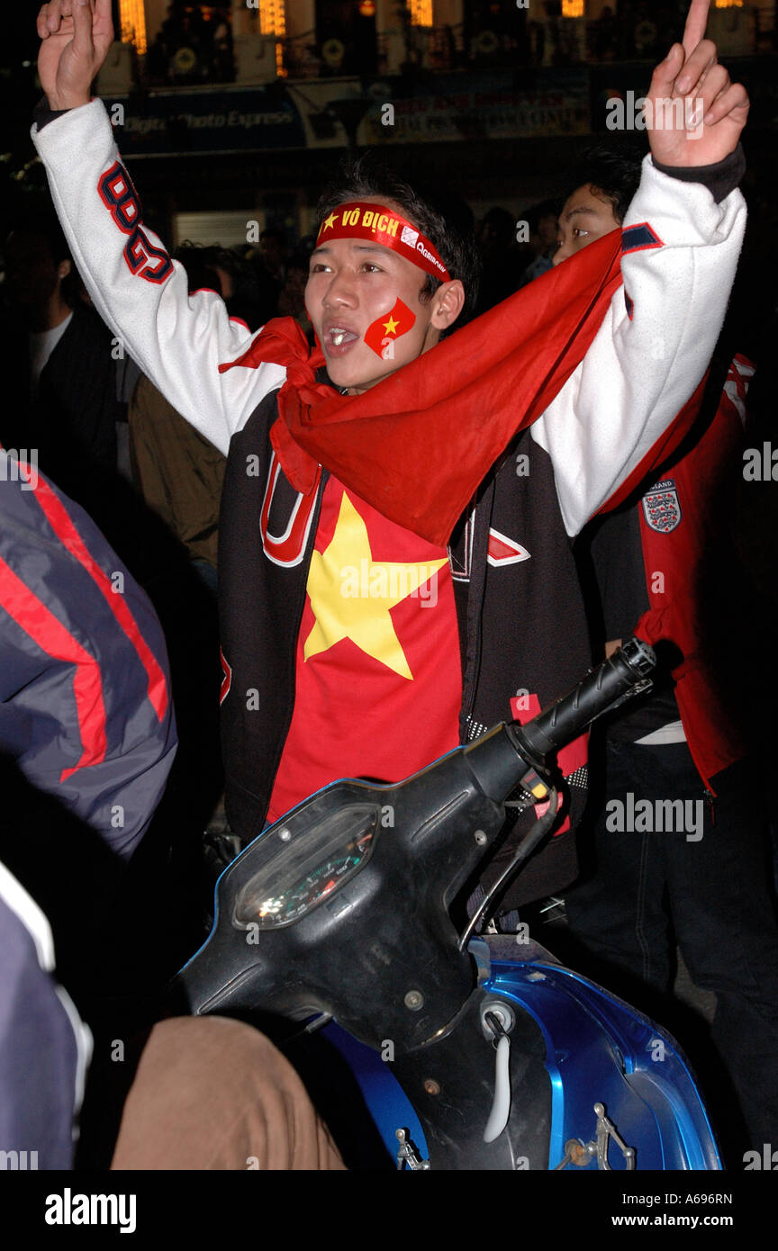 Vietnamese fans are celebrating the soccer victory of Vietnam in the ...