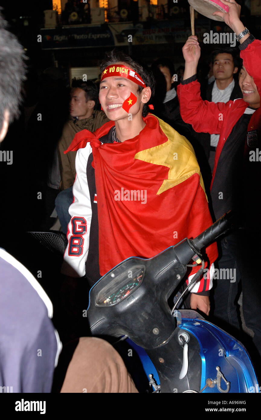 Vietnamese fans are celebrating the soccer victory of Vietnam in the ...