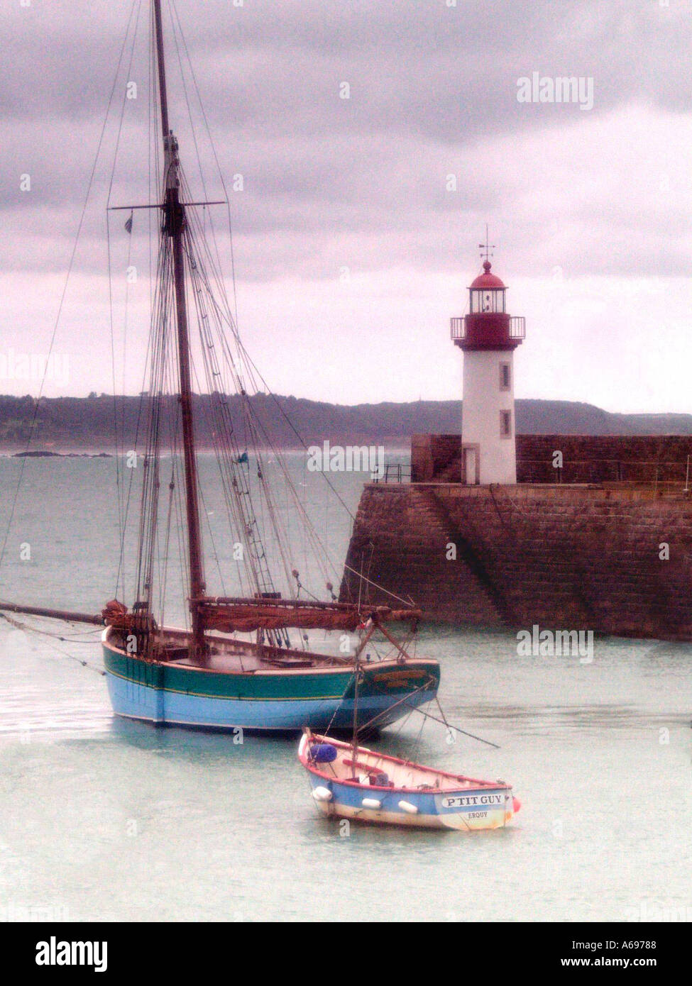 Tall Ship and Lighthouse Stock Photo - Alamy