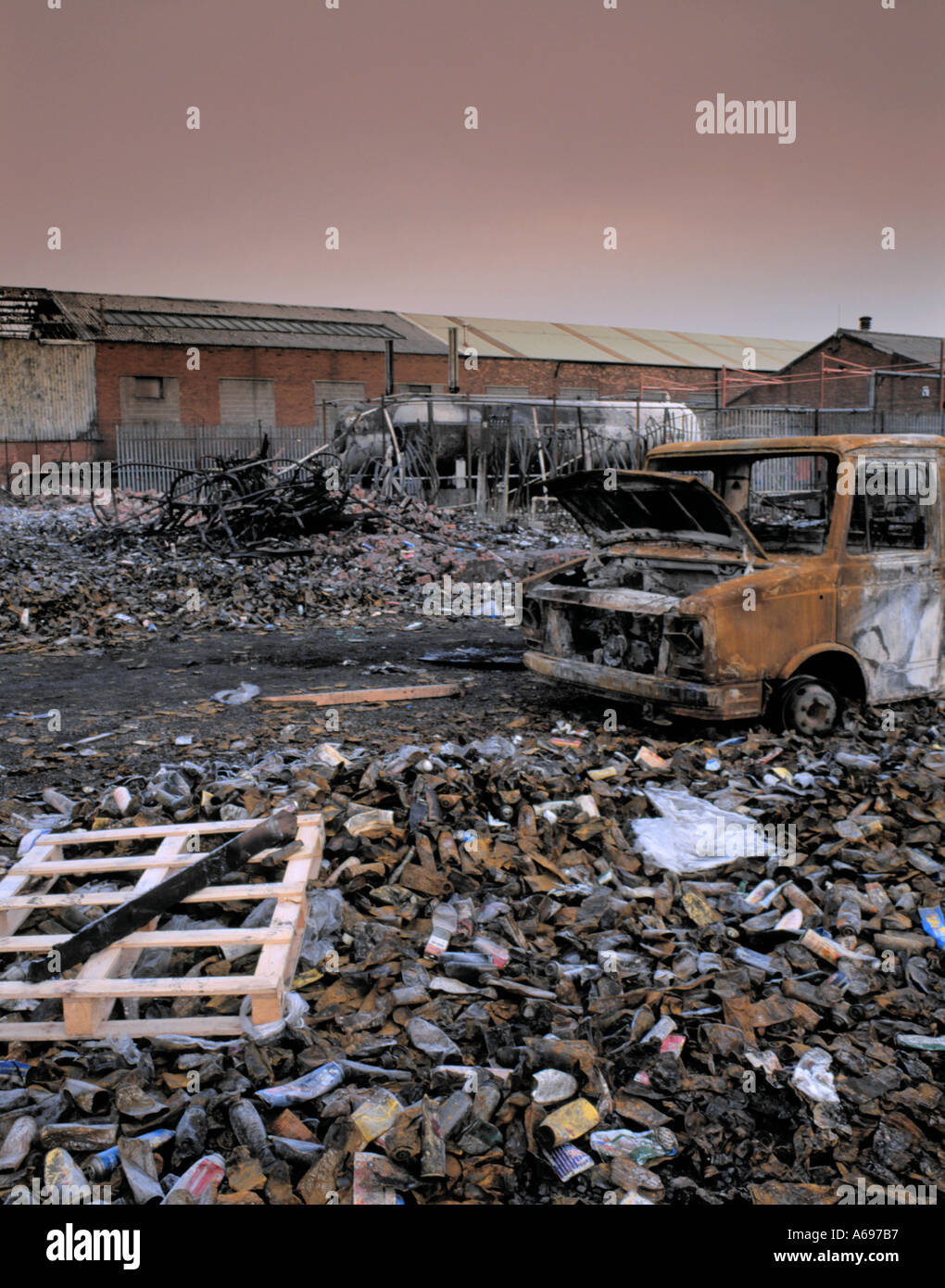 Aftermath of an arson attack of a lighter factory, North Shields, Tyne ...