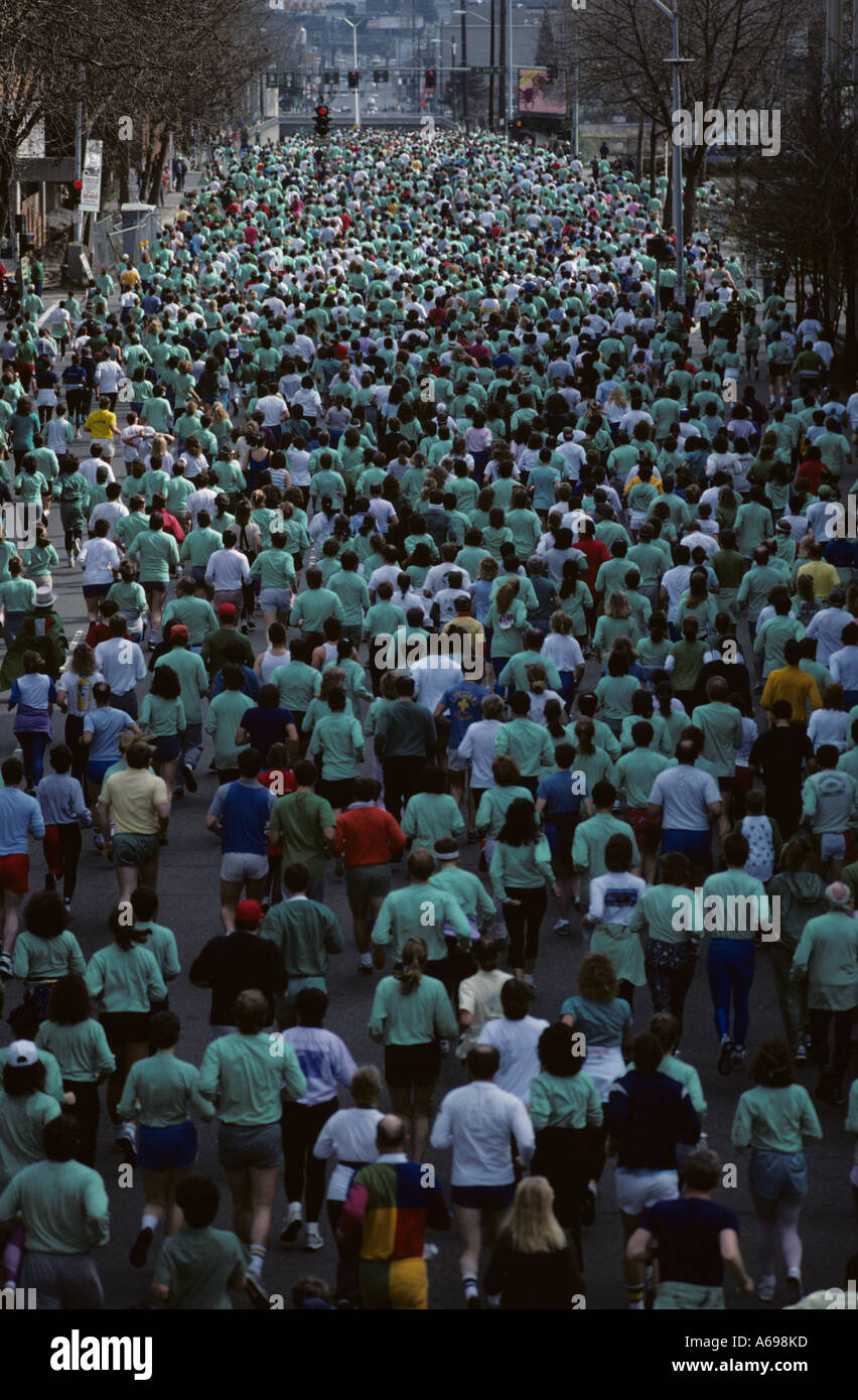 Retro image of Saint Patrick s Day Marathon race downtown Seattle with ...