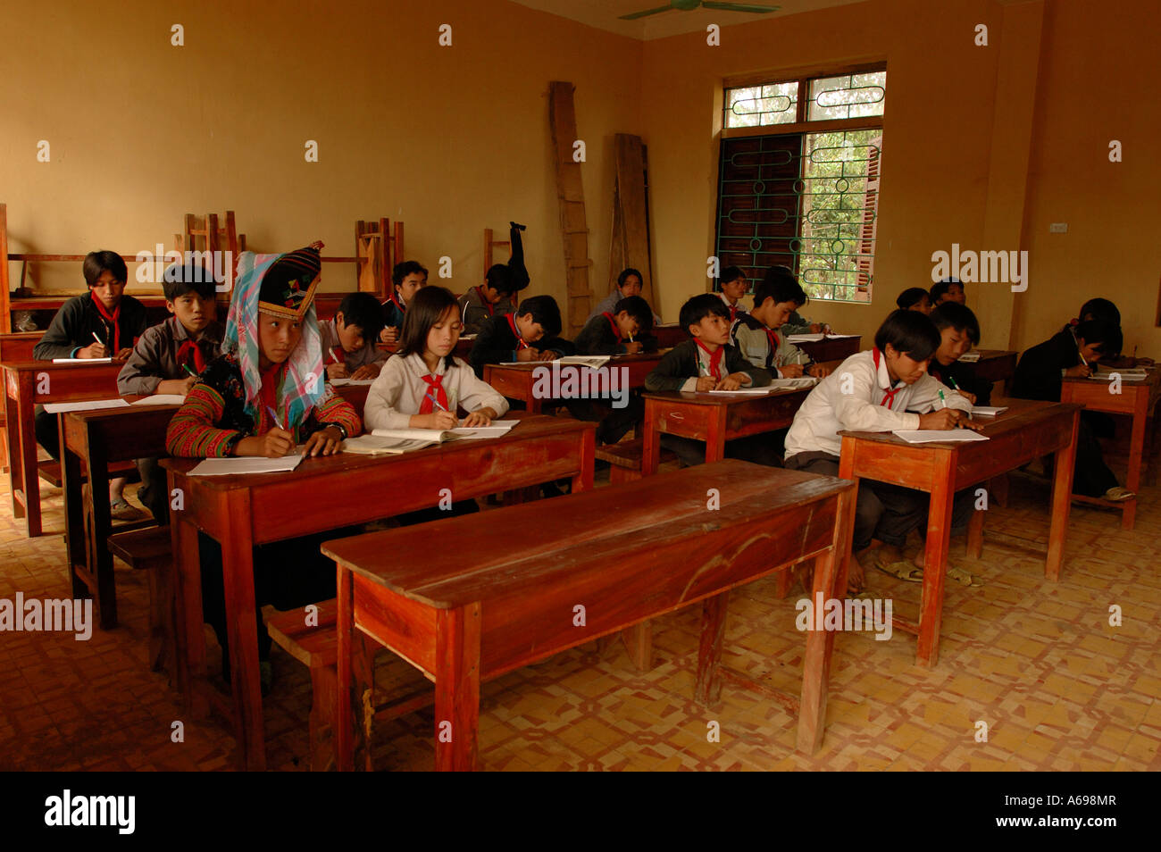 Blue Hmong indigenous children study in the small school of Satong, Lai ...