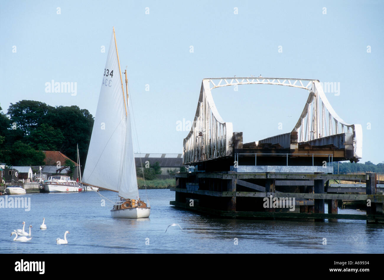 Sailing on the River Yare at Reedham Norfolk Broads in East Anglia ...