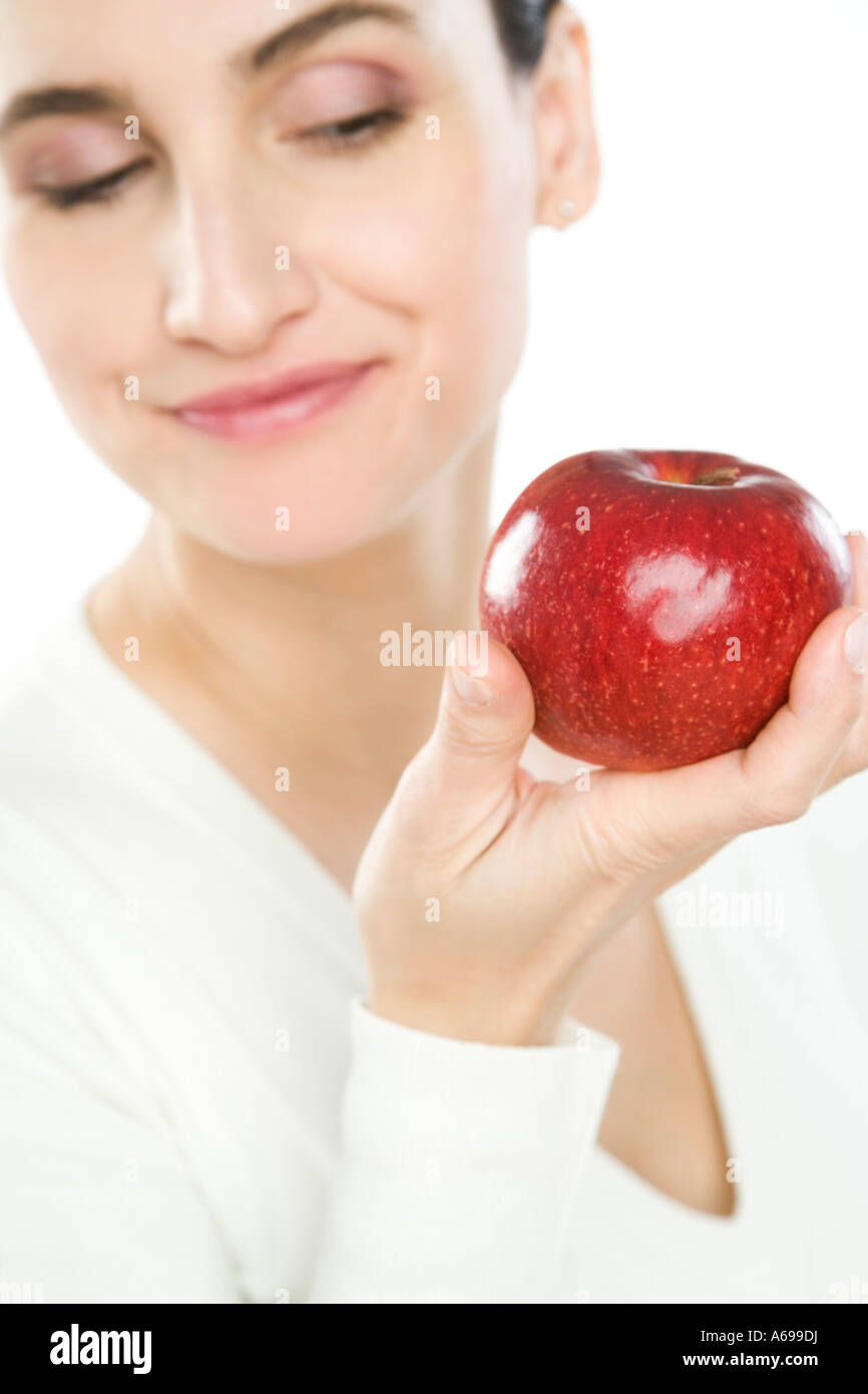 woman holding apple Stock Photo - Alamy