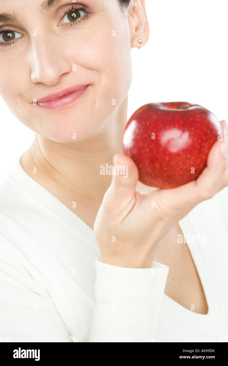woman holding apple Stock Photo - Alamy