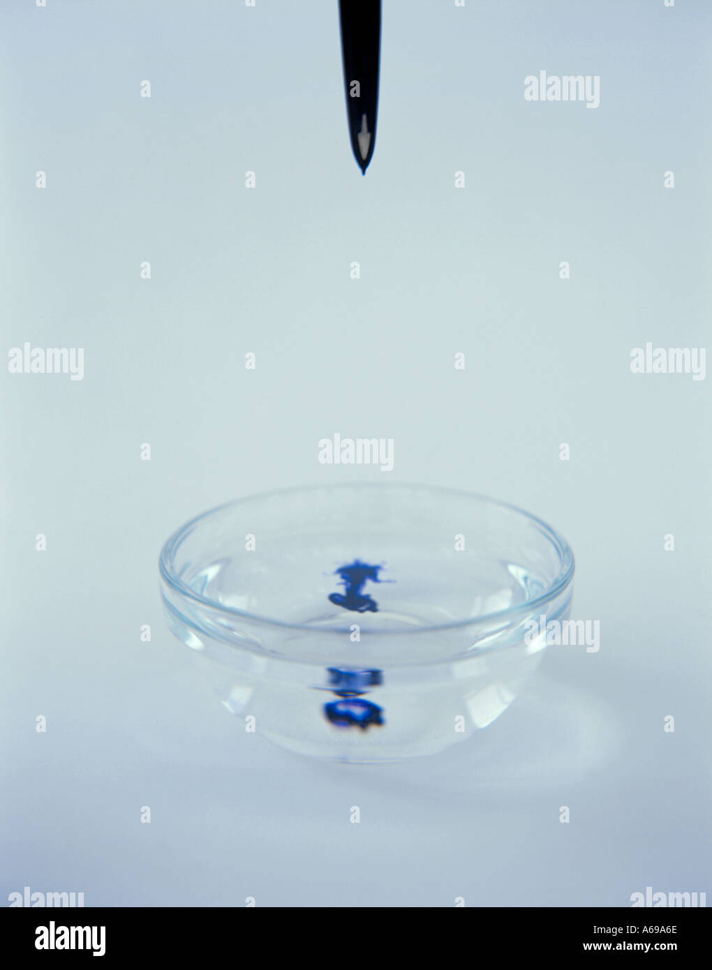 Miscibility of liquids; a drop of ink dissolving in water Stock Photo ...