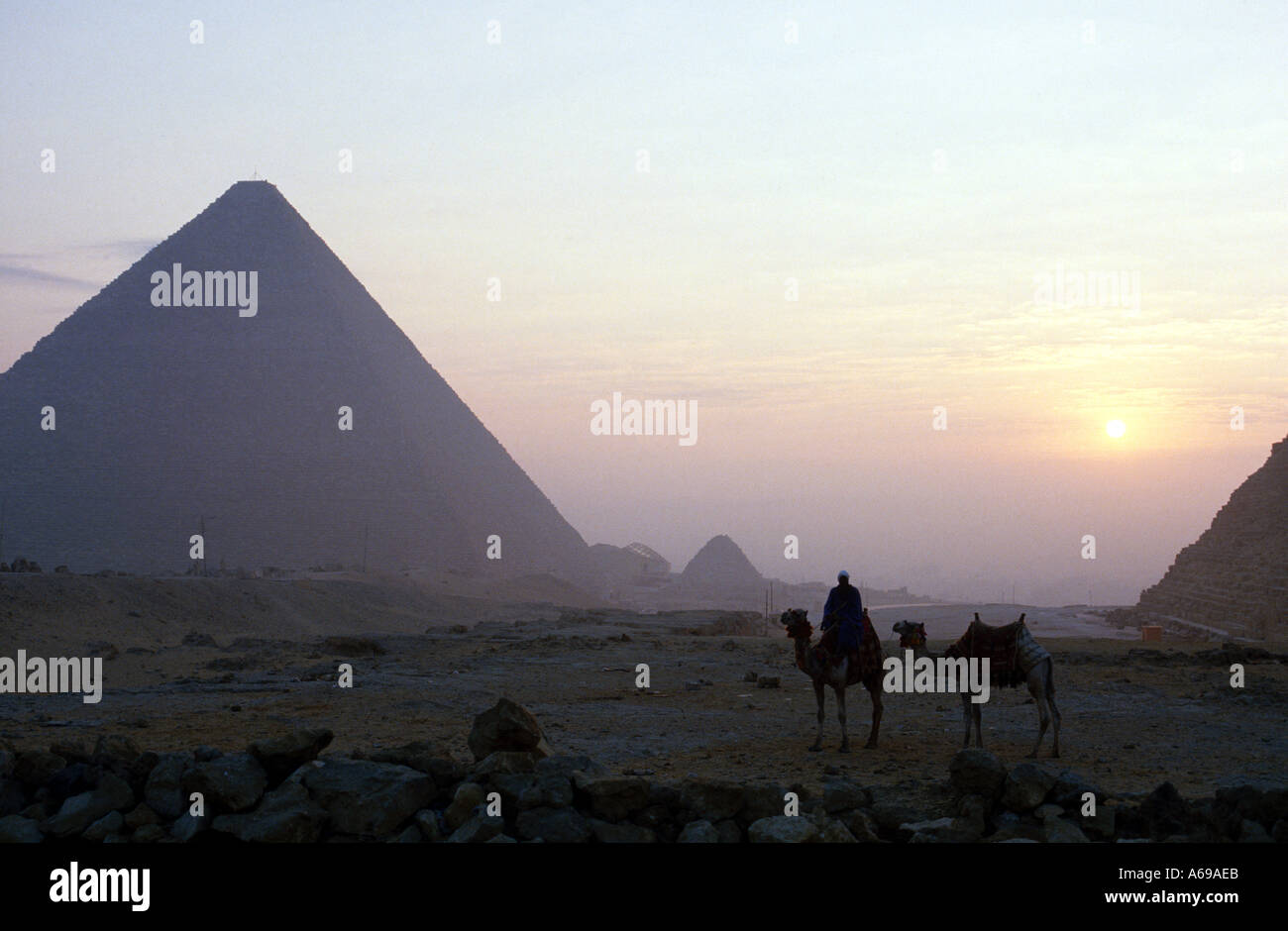 Sunrise over the Ancient Pyramids at Giza Cairo Egypt Stock Photo - Alamy