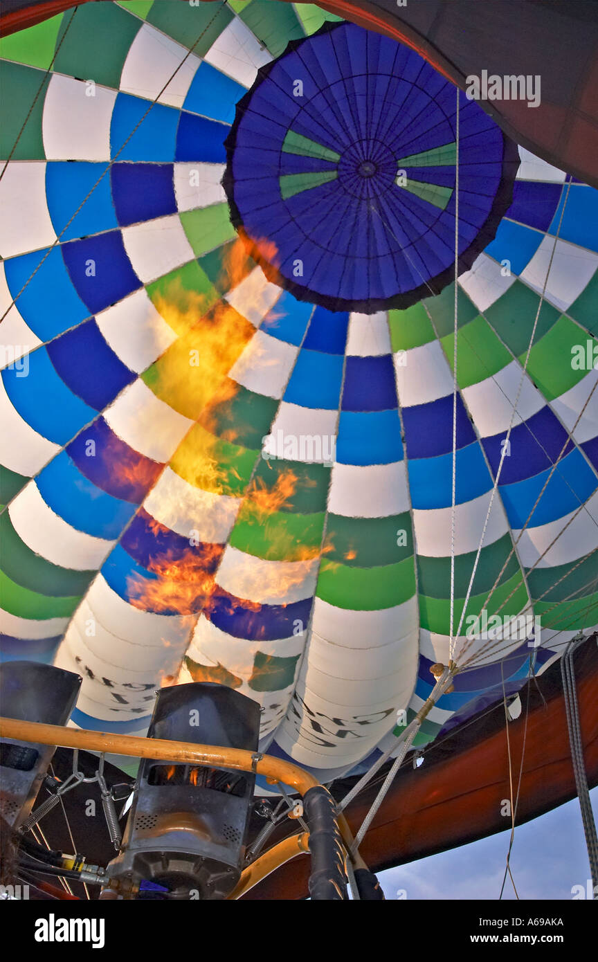 Inflating an air balloon with hot air with help of gas-jet Stock Photo ...