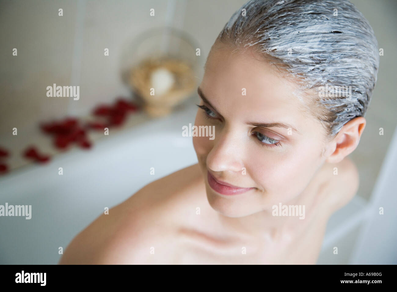 young woman with hair mask Stock Photo - Alamy
