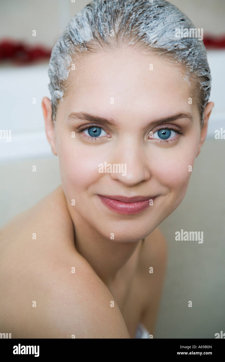 young woman with hair mask Stock Photo - Alamy
