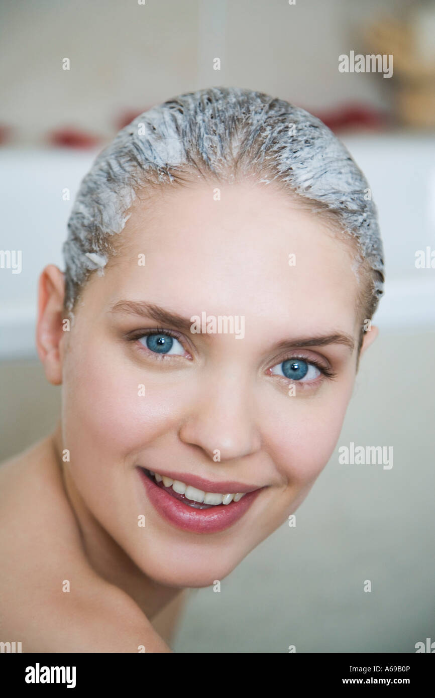 young woman with hair mask Stock Photo - Alamy