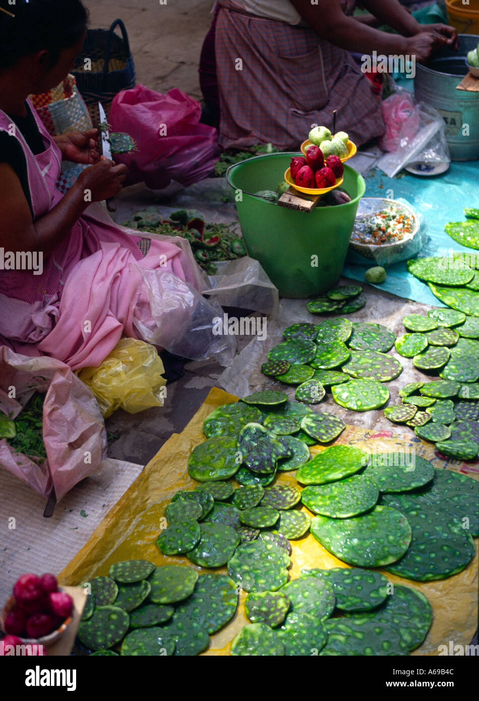 Women selling prickly pear cactus fruit San Miguel de Allende Mexico ...