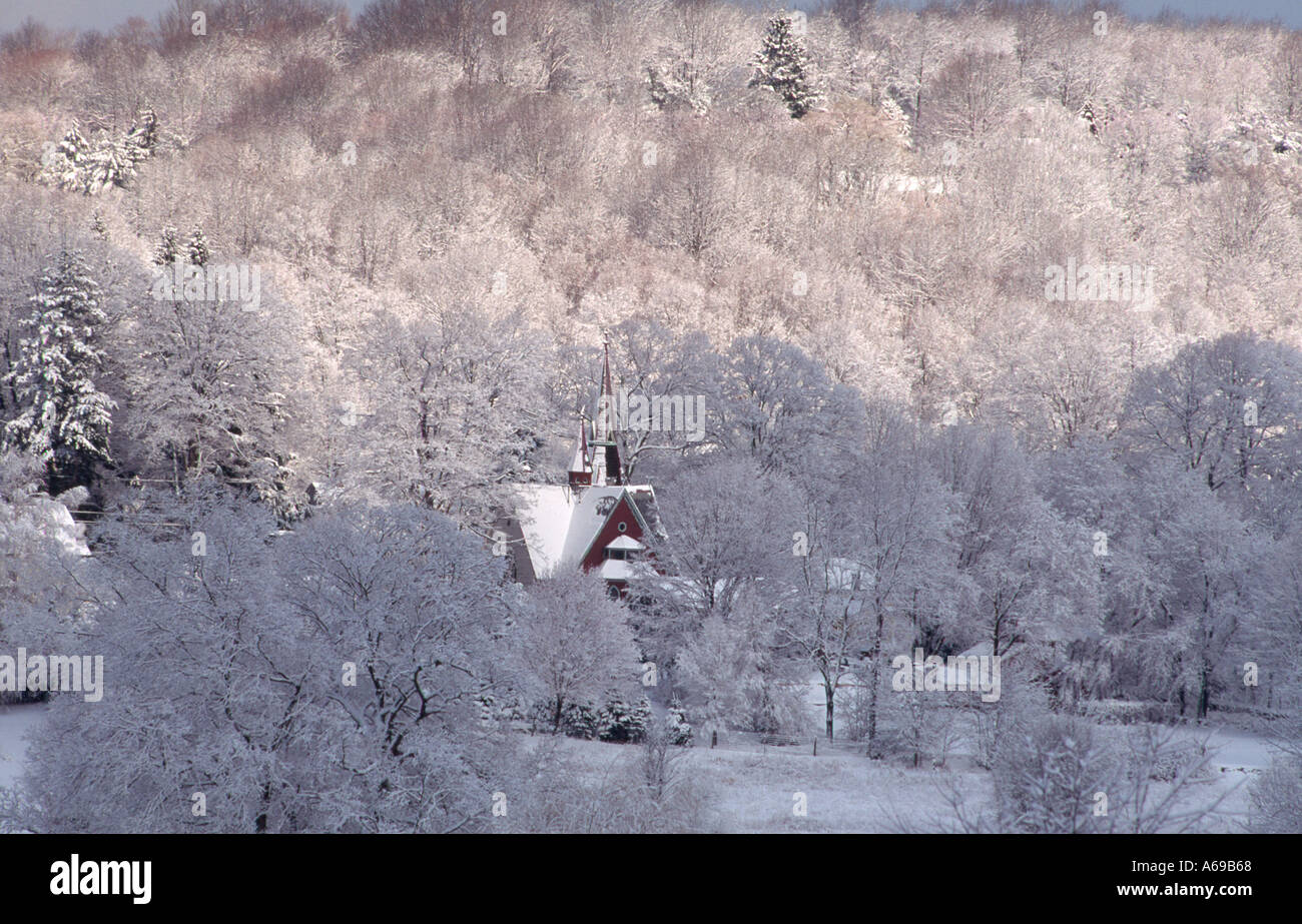 Seasons Series Red Chapel in a Snow-Capped Forest during the Winter ...