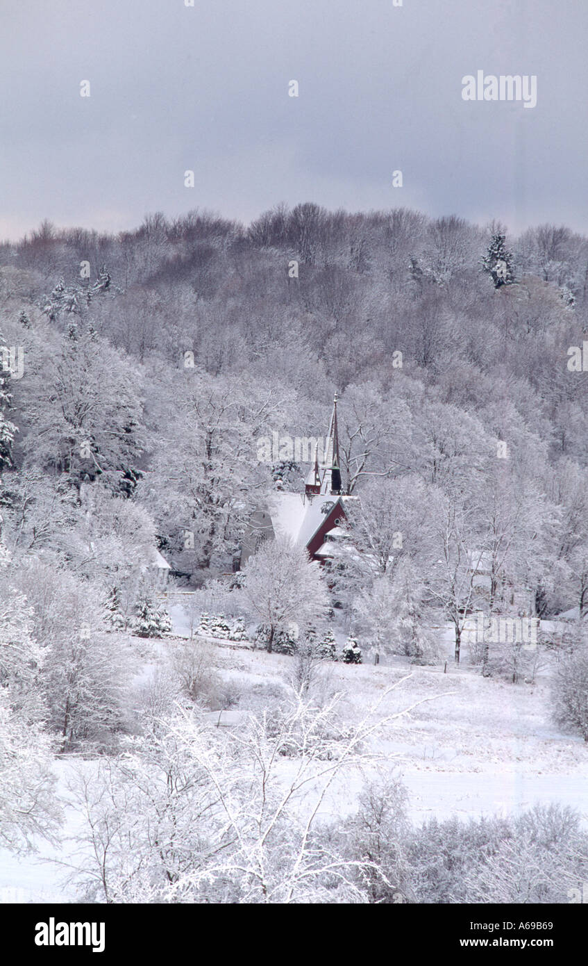 Seasons Series Red Chapel in a Snow-Capped Forest during the Winter ...