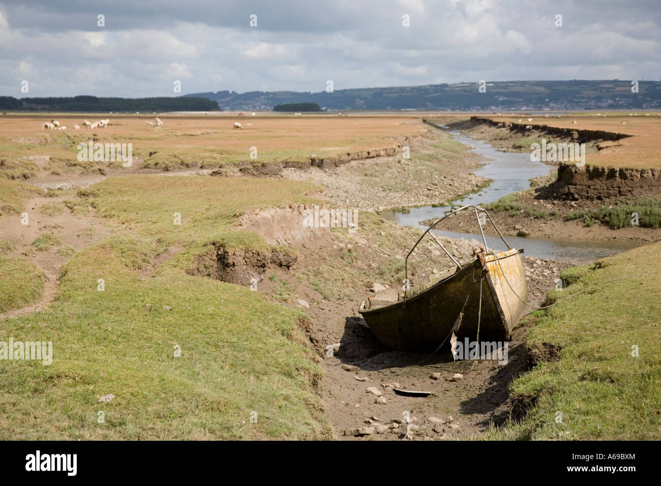 Boat beside gully at Llanridian Marsh Gower South Wales Stock Photo - Alamy