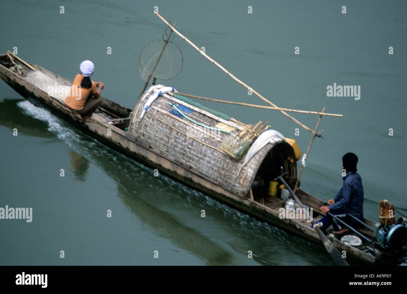 Small sampan on a river in Vietnam, seen from above Stock Photo - Alamy