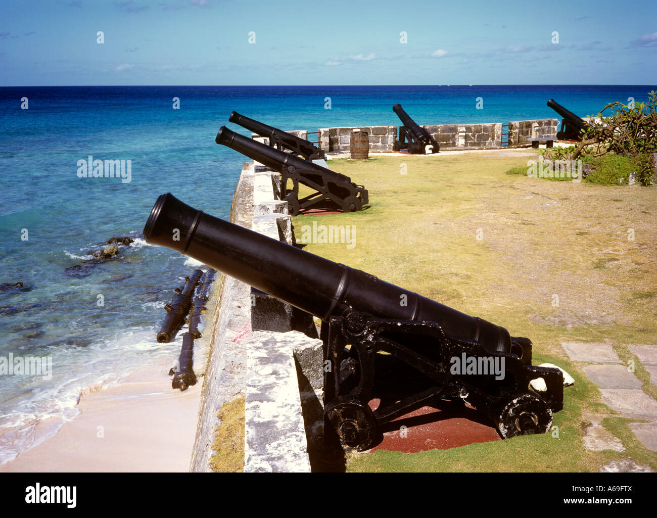Barbados Bridgetown Needhams Point Fort replica cannon pointing out to ...